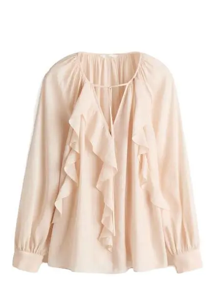 H&m Oversized Flounce-trimmed Blouse - Powder Pink