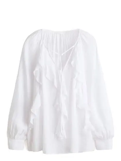 H&m Oversized Flounce-trimmed Blouse - White