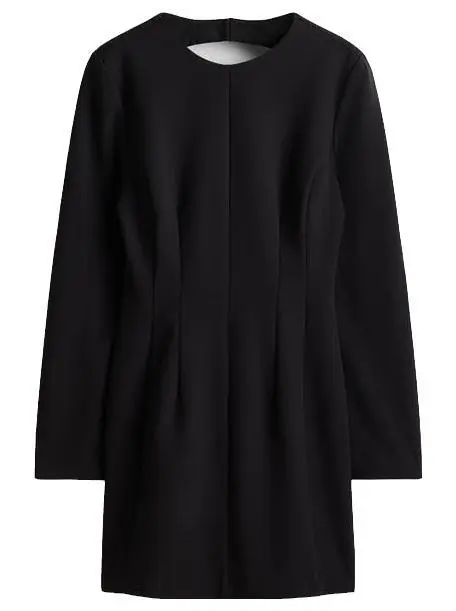 H&m Fitted Long-sleeve Dress With Open Back - Black