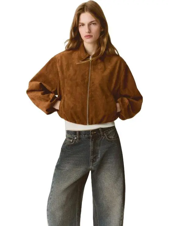 H&m Textured Zip-up Jacket With Classic Collar - Dark Beige