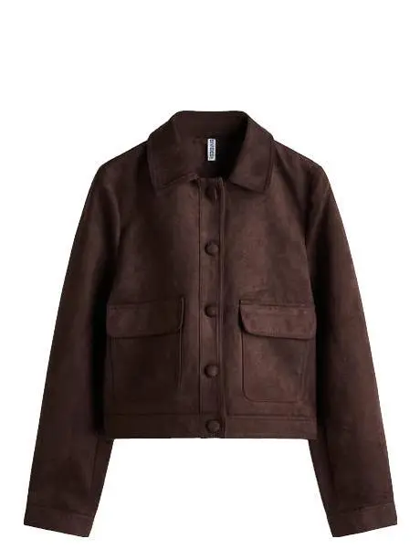 H&m Fitted Short Jacket With Classic Collar And Flap Pockets - Dark Brown