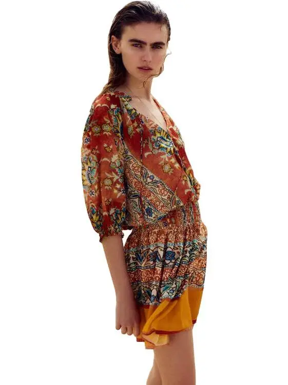 H&m Oversized Printed Tunic Dress - Burnt Orange/patterned