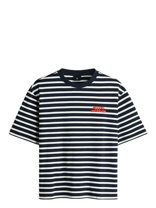 H&m Loose Fit Cotton T-shirt - Navy Blue/striped