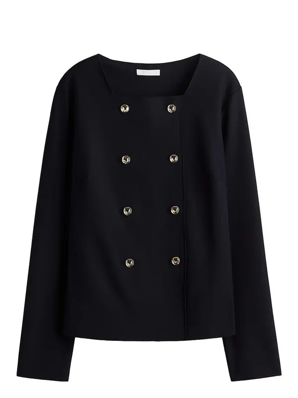 H&m Double-breasted Cardigan With Textured Metal Buttons - Navy Blue