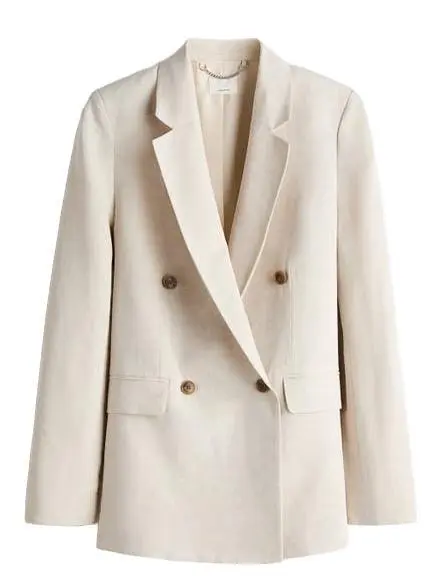 H&m Linen-blend Double-breasted Blazer - Light Beige