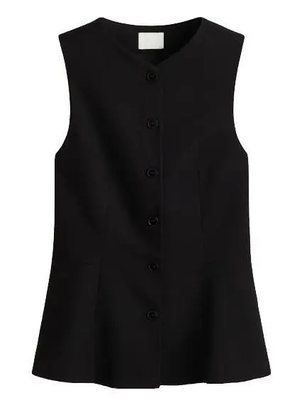 H&m Peplum Waistcoat With V-neck - Black