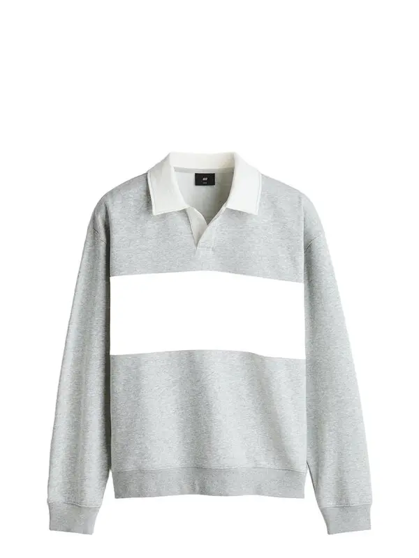H&m Loose Fit Rugby Sweatshirt - Light Gray Melange/color Block
