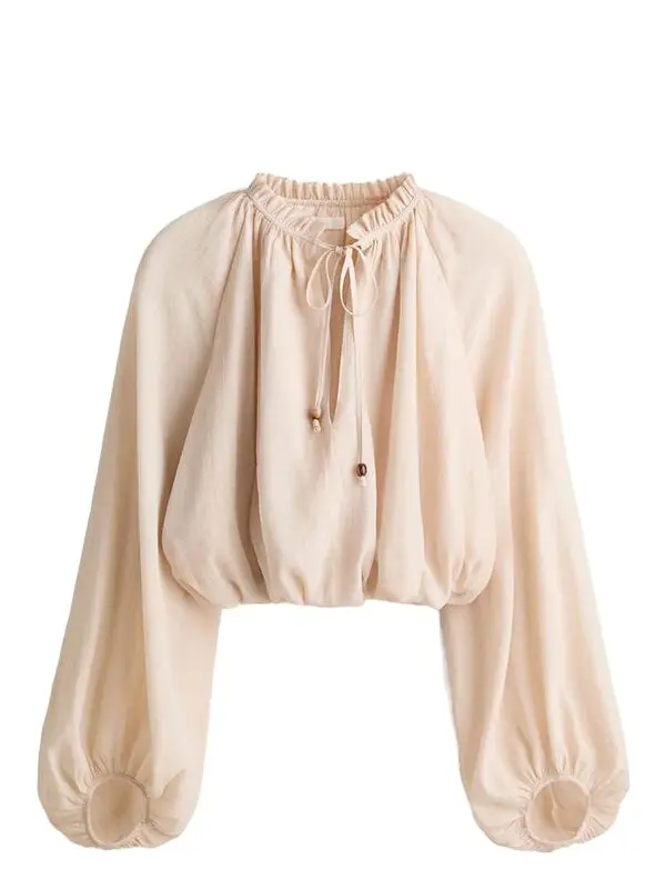 H&m Short Oversized Crêpe Blouse - Pale Orange