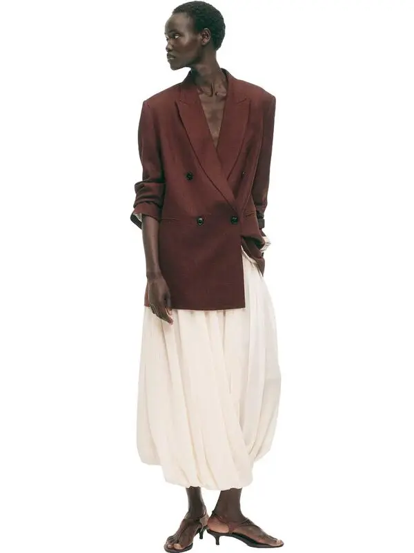 H&m Linen-blend Oversized Double-breasted Blazer - Dark Rust Brown