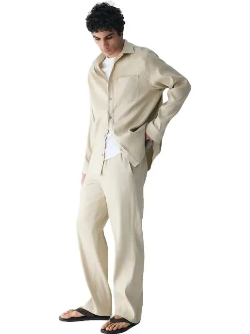 H&m Easy Care Linen-blend Wide Leg Pants - Light Beige