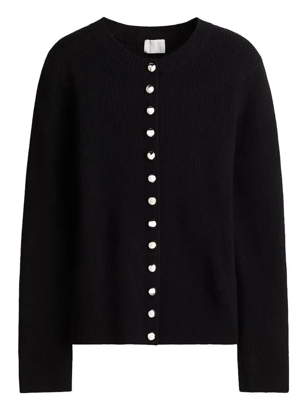 H&m Fitted Ribbed Cardigan With Metal Buttons - Black