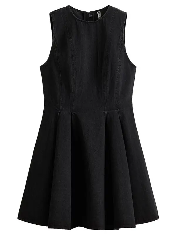 H&m Sleeveless Flared-skirt Denim Dress - Washed Black