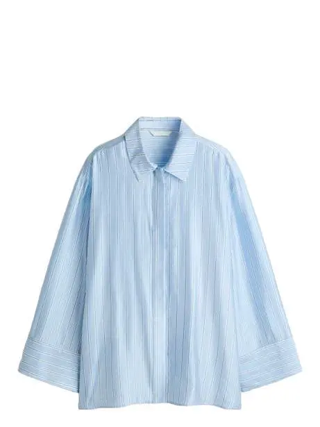 H&m Oversized Shirt In Viscose Blend - Light Blue/striped