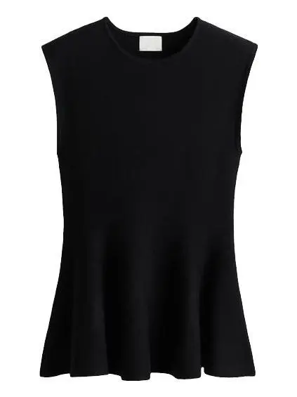 H&m Knitted Peplum Top With Round Neckline - Black