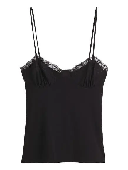 H&m Lace-trimmed Strappy Top - Black