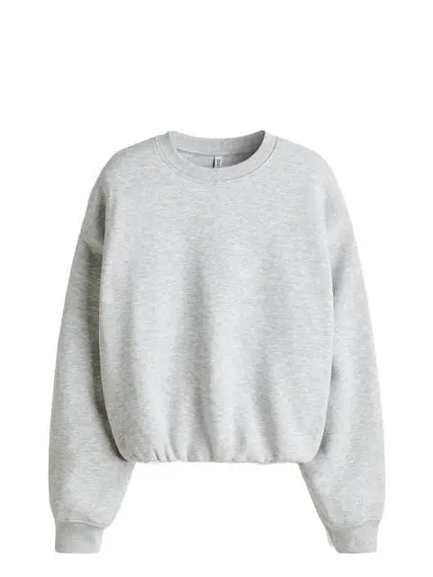 H&m Oversized Crewneck Sweatshirt With Gathered Hem - Light Gray Melange