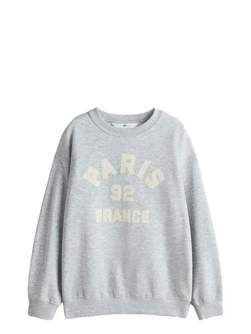 H&m Motif Detail Sweatshirt - Light Gray Melange/paris