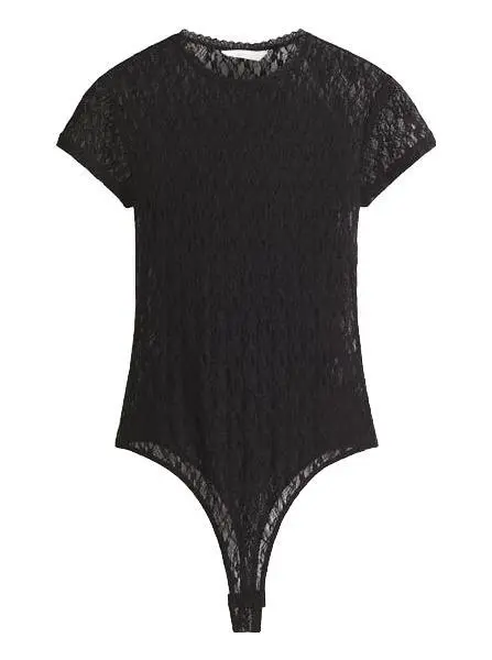 H&m Lace-look Jersey Thong Bodysuit - Black
