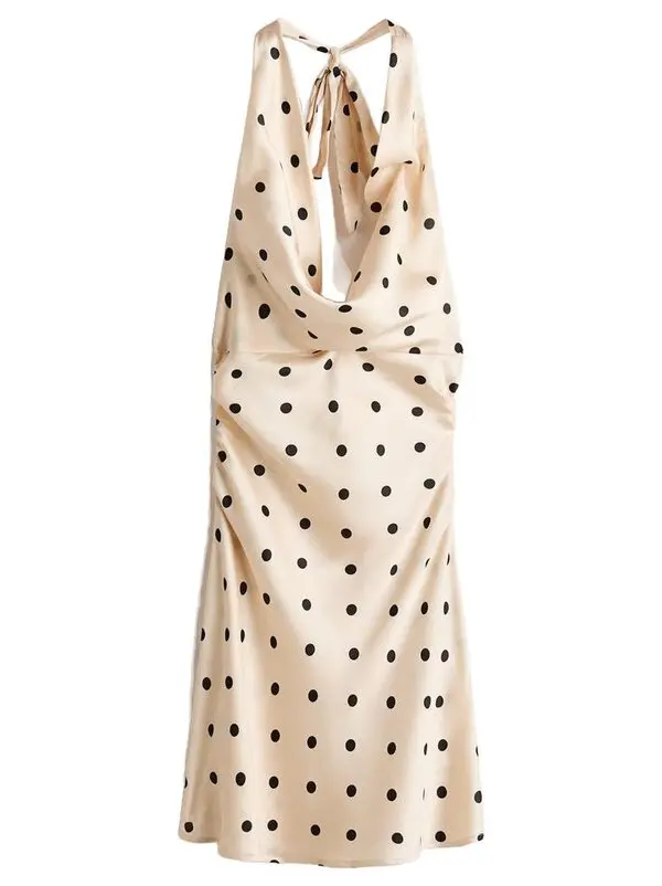 H&m Halterneck Satin Polka Dot Mini Dress - Light Beige/polka Dot