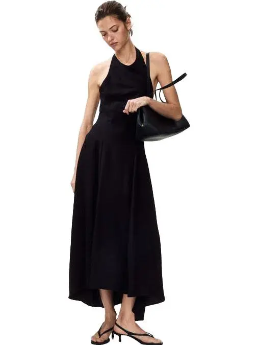 H&m Flared Halterneck Midi Dress - Black