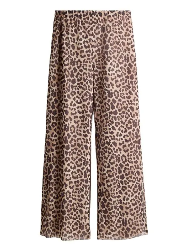 H&m Mesh Pull-on Trousers - Light Beige/leopard Print