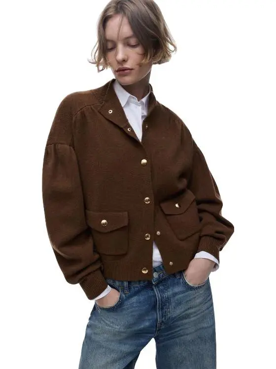 H&m Oversized Ribbed Cardigan With Front Pockets - Brown