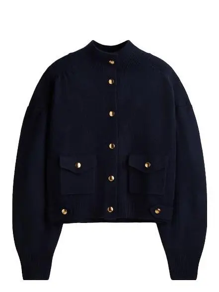 H&m Oversized Ribbed Cardigan With Press-stud Pockets - Navy Blue