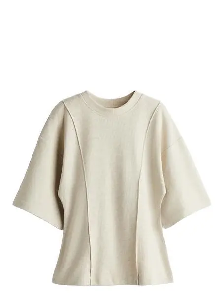 H&m Loose-fit Fine-knit Crewneck Top With Visible Seams And Dropped Shoulders - Light Beige Melange