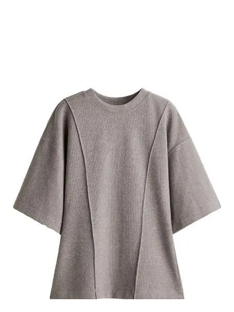 H&m Loose-fit Fine-knit Crewneck Top With Visible Seams And Dropped Shoulders - Taupe