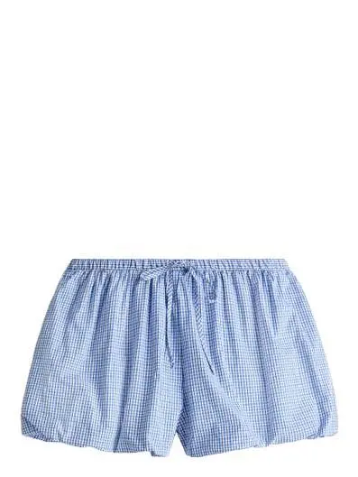 H&m Cotton Gingham Balloon Hem Shorts - Light Blue/checked