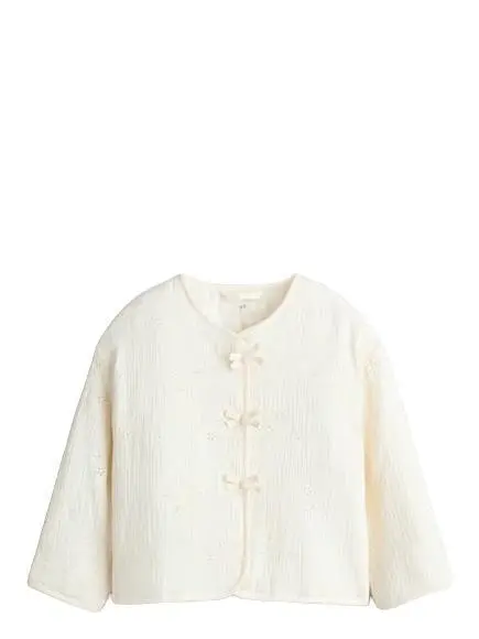 H&m Broderie Anglaise Bow Detail Muslin Jacket - Cream