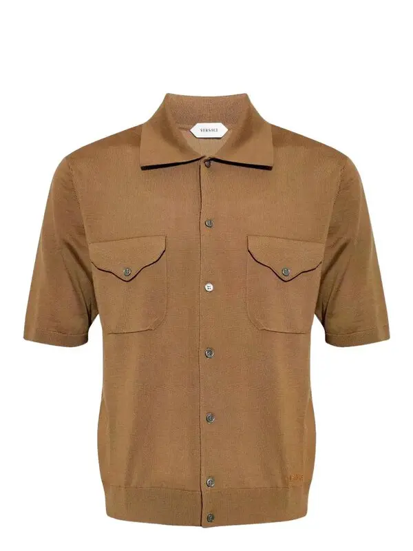 Versace Short-sleeved Button-up Sweater - Brown