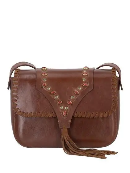 FORTELA Kate Leather Handbag With Coral Embellishments - Brown