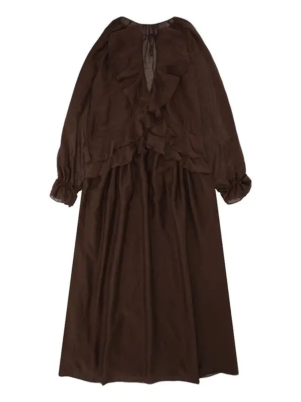 FORTELA Cotton Silk Caftan Dress - Brown