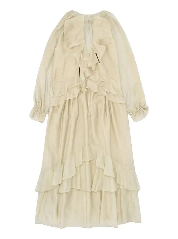FORTELA Cotton Silk Caftan Dress - Cream