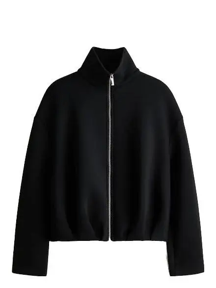 H&m Scuba Knit Jacket With Funnel Collar And Zip Front - Black