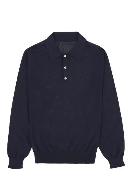 FORTELA Bennet Long Sleeve Cotton Polo - Blue