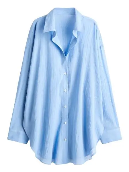 H&m Long Cotton Shirt - Blue
