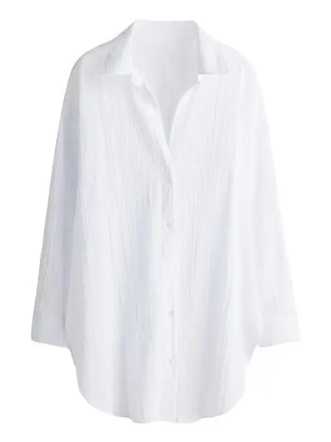 H&m Long Cotton Shirt - White