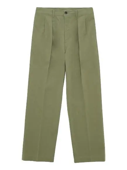 FORTELA Pleated Cotton Trousers - Sage Green