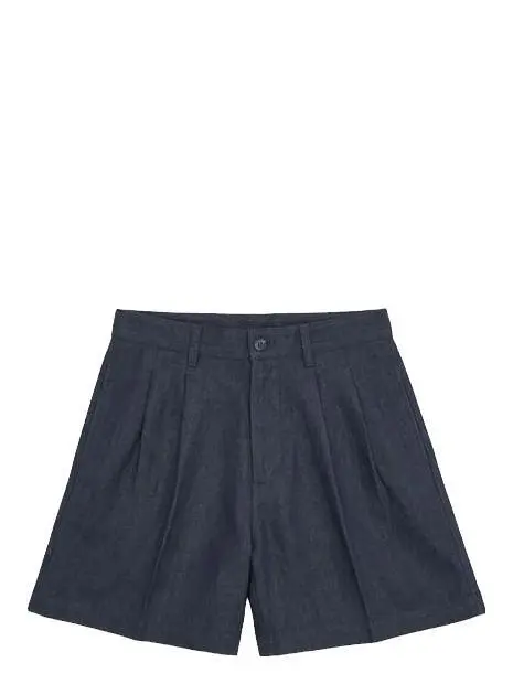FORTELA Pleated Linen Bermuda Shorts - Blue