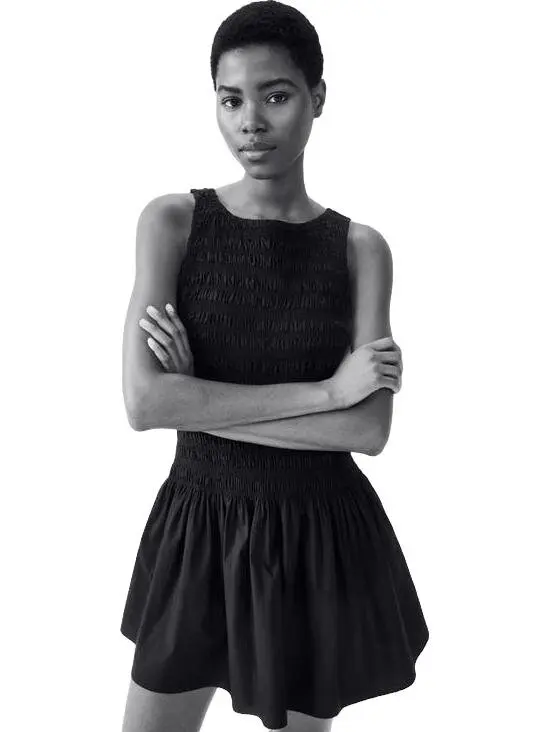 H&m Smocked Cotton Dress - Black