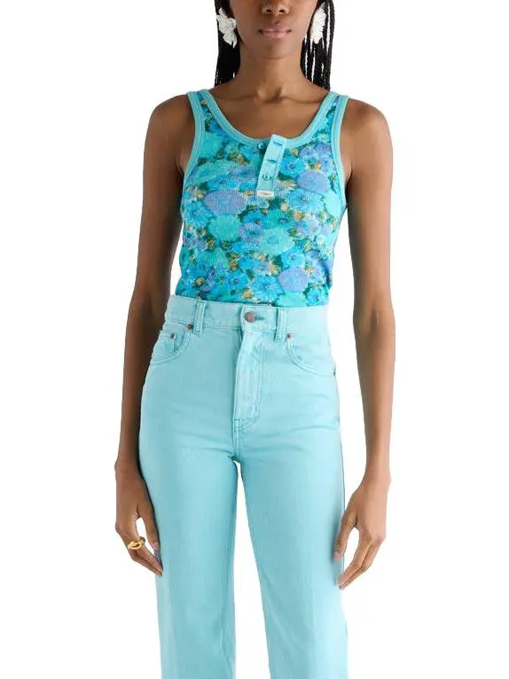 Chloé Ribbed Floral Print Tank Top - Multicolor Blue