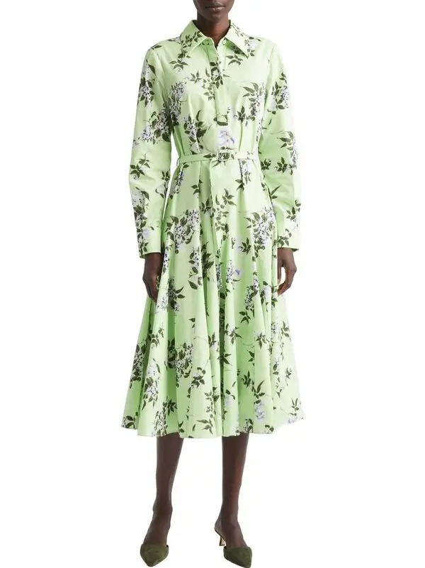 EMILIA WICKSTEAD Marione Lilac Shirtdress - Green-lilac Lillies/cherry