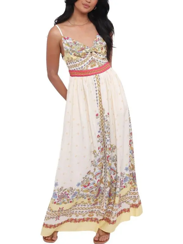 PETAL & PUP Caelia Print Sleeveless Maxi Dress - Yellow Multi