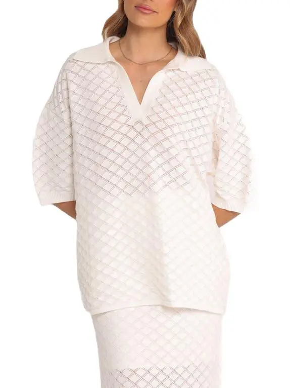 PETAL & PUP Meera Pointelle Knit Top - White