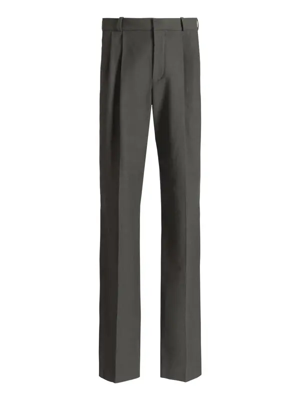 Balmain Cotton Twill Flat-pleated Trousers - Khaki