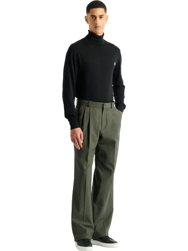 Balmain Cotton Twill Flat-pleated Trousers - Khaki