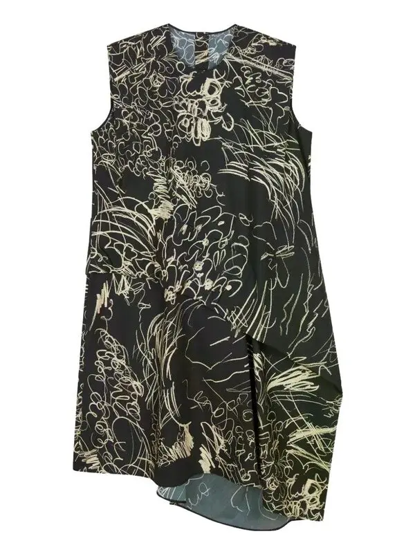 JNBY Hand-drawn Floral Print Asymmetric Hem Dress - Black