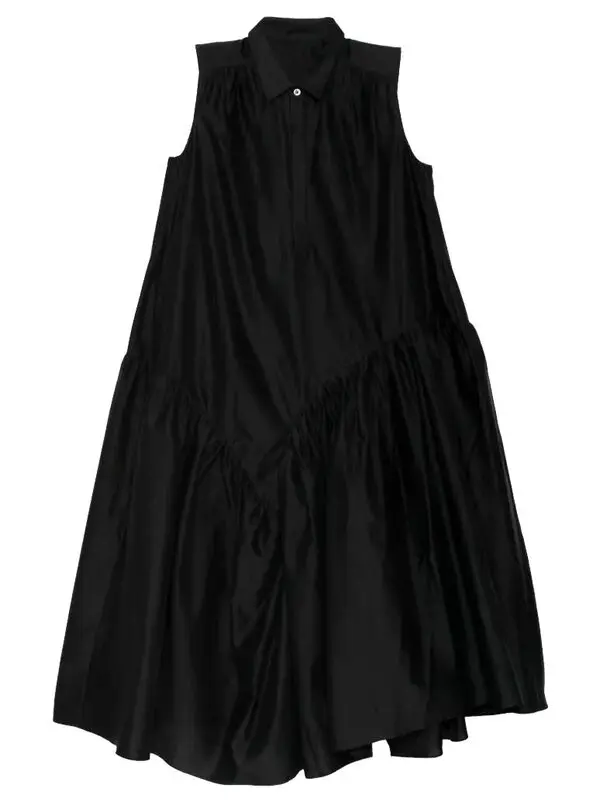 JNBY Sleeveless Gathered Midi Dress With Classic Collar - Black